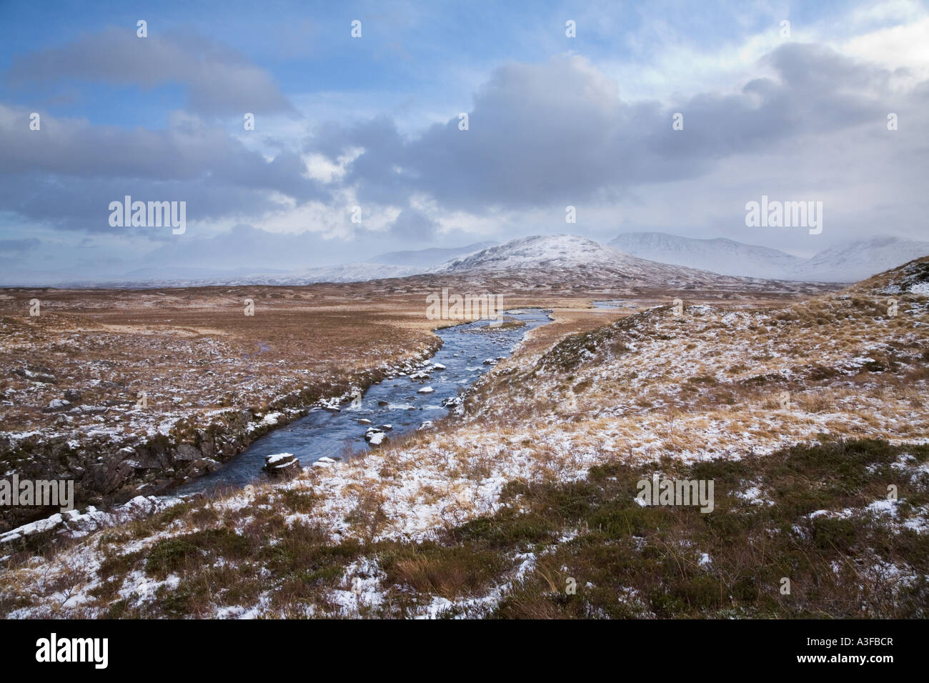 River Ba flowing down to Rannock Moor viewed from the West Highland Way ...