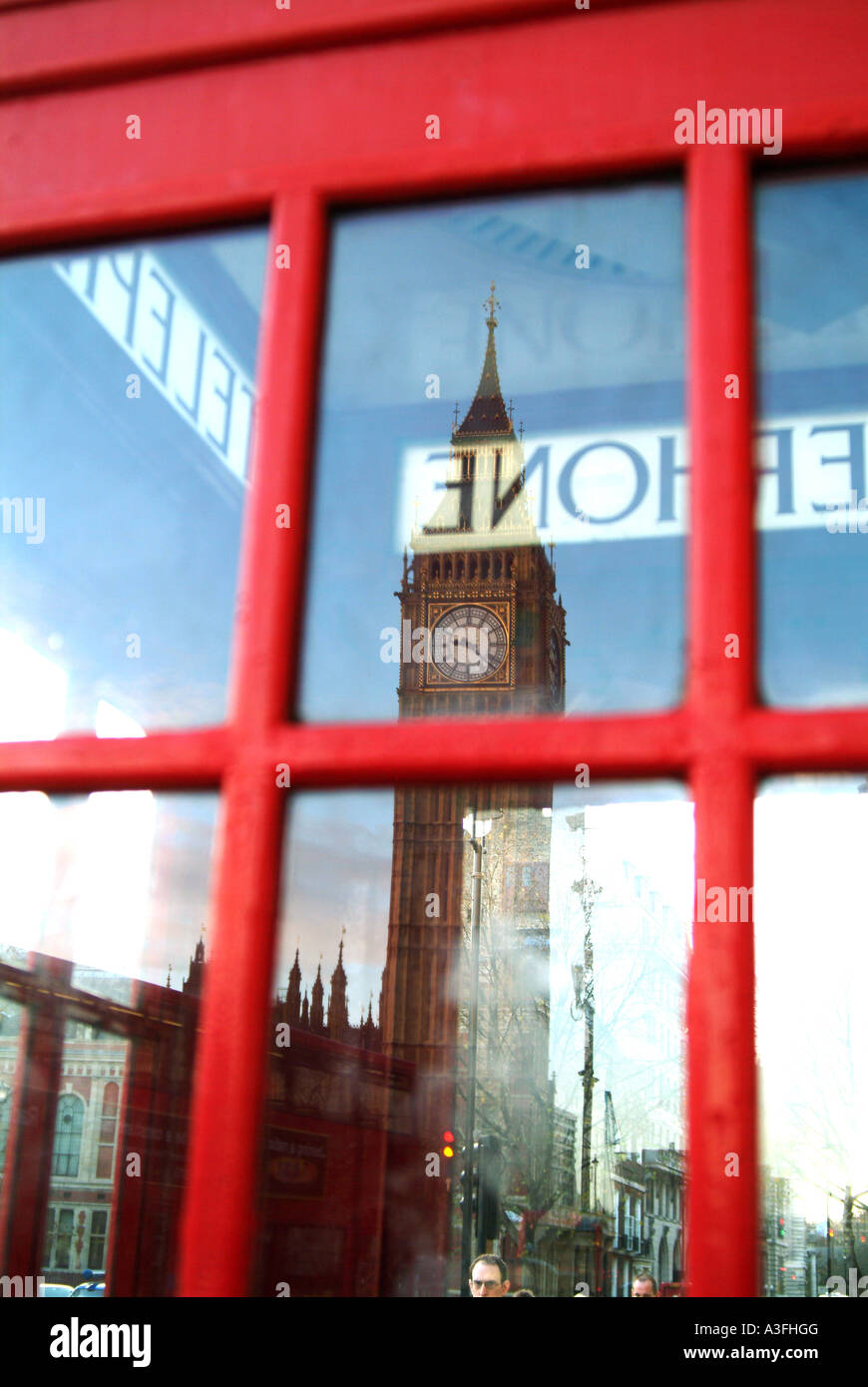 Big Ben reflected in a red telephone box London Stock Photo - Alamy