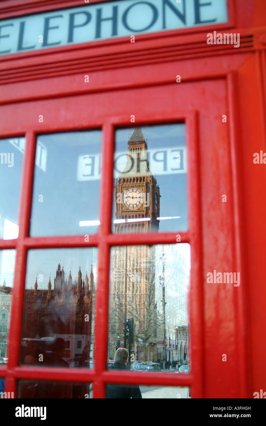 Big Ben reflected in a red telephone box London Stock Photo - Alamy