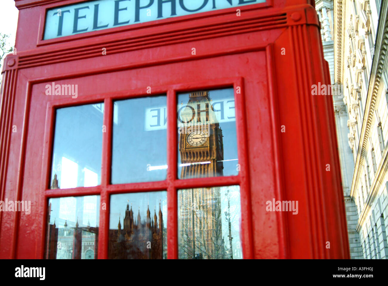Big Ben reflected in a red telephone box London Stock Photo - Alamy