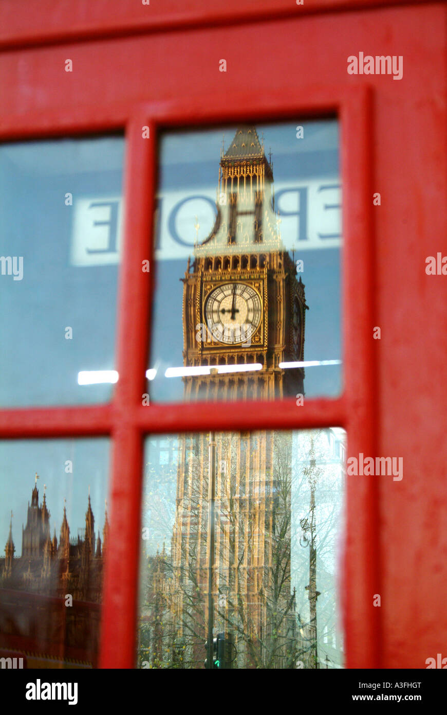 Big Ben reflected in a red telephone box London Stock Photo - Alamy