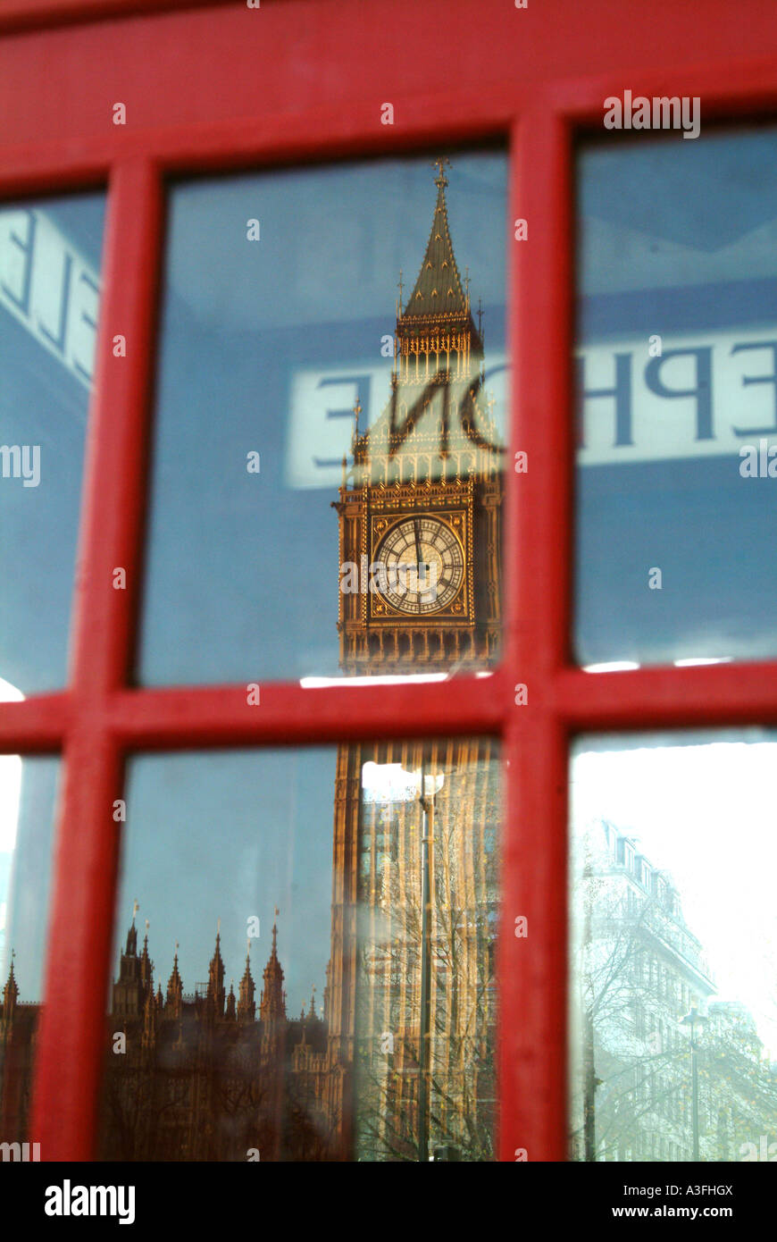 Big Ben reflected in a red telephone box London Stock Photo - Alamy