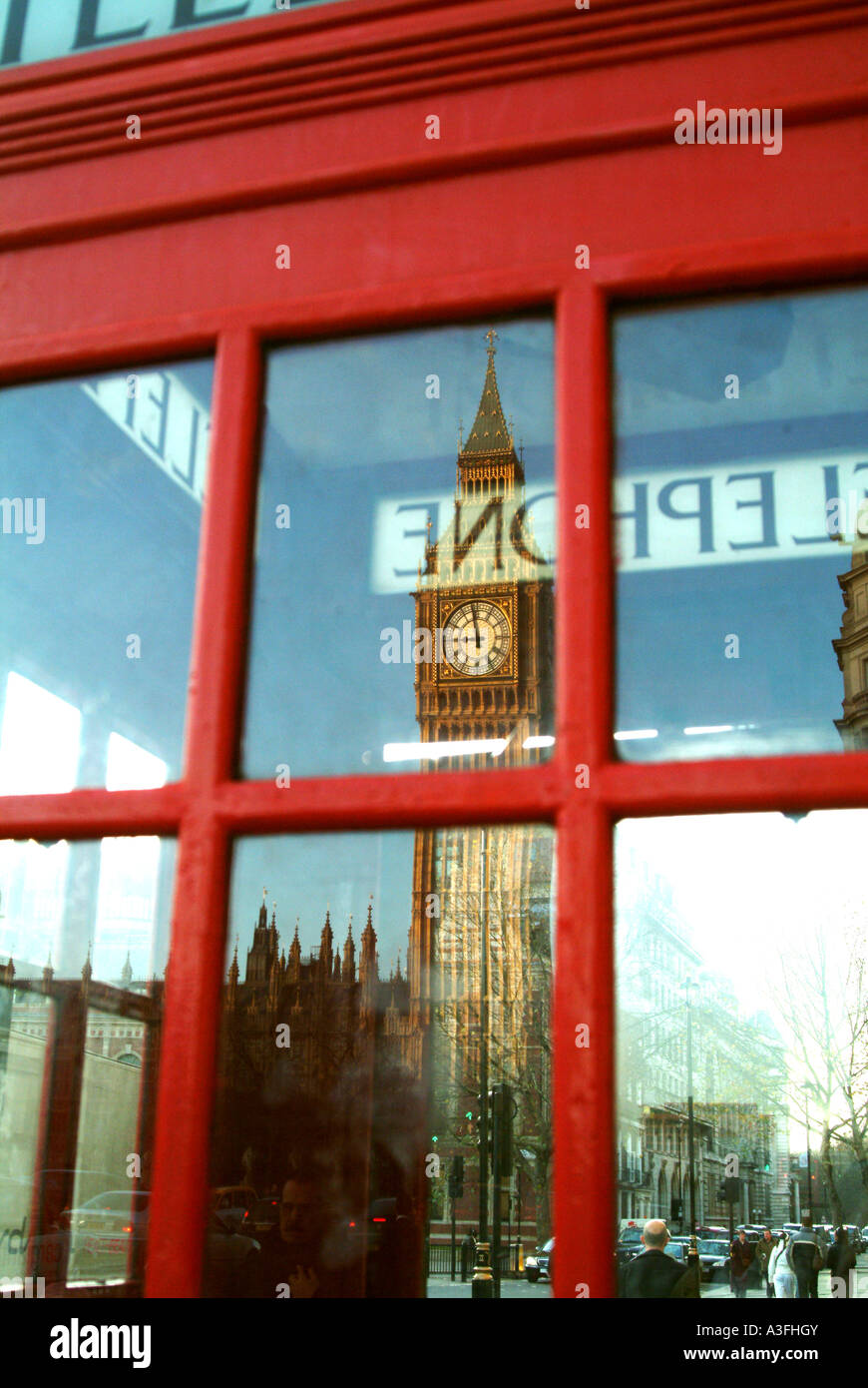 Big Ben reflected in a red telephone box London Stock Photo - Alamy