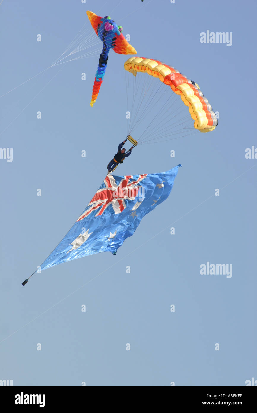 SKYDIVER WITH AUSTRALIAN FLAG VERTICAL BAPDB9555 Stock Photo - Alamy