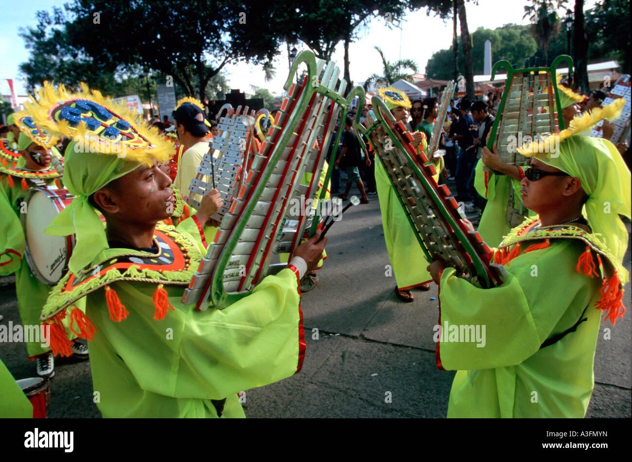 Philippines, Aklan, Kalibo, musicans at the Ati Atihan festival Stock ...