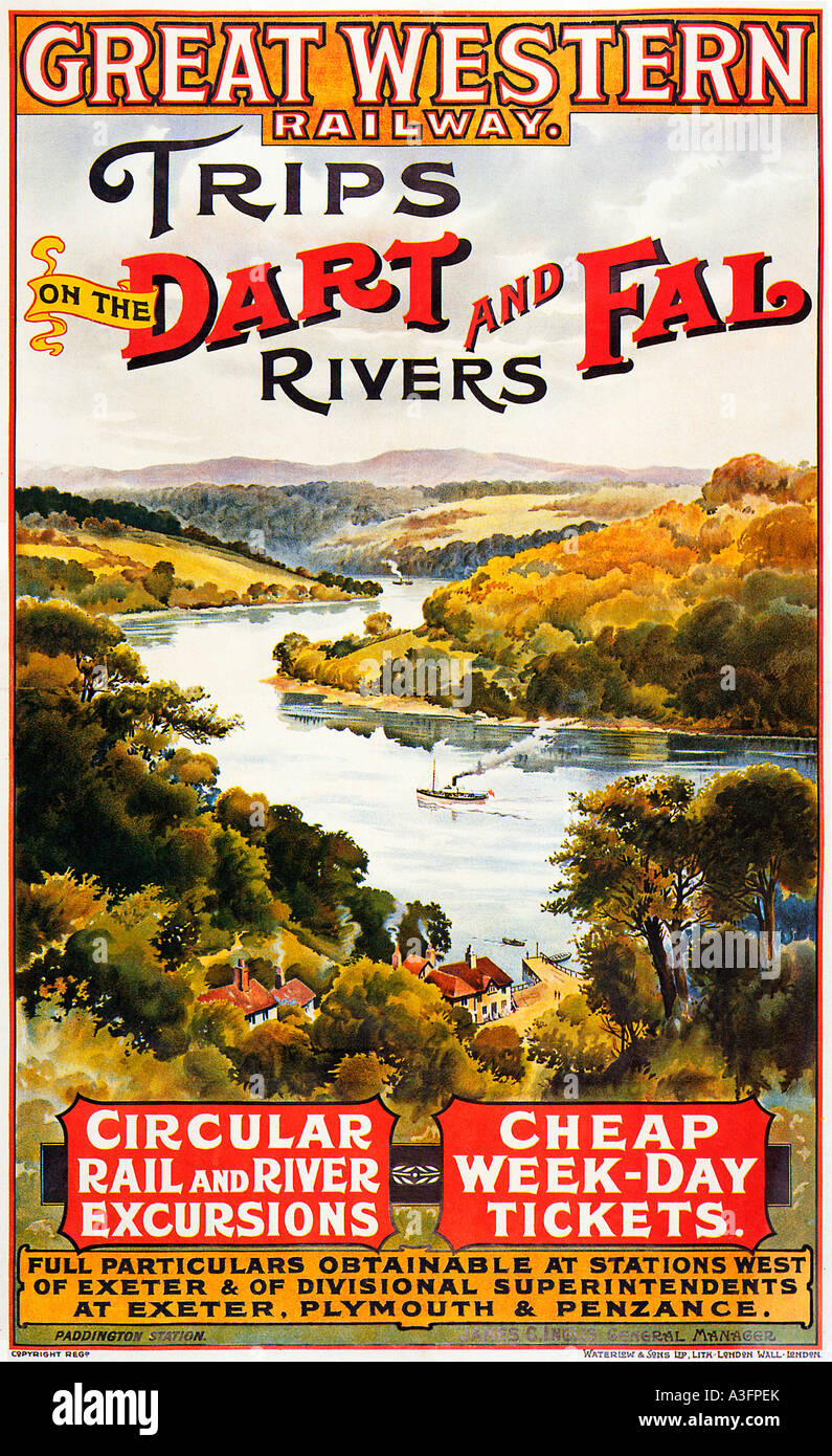 Trips On The Dart and Fal Edwardian railway poster for river cruises ...