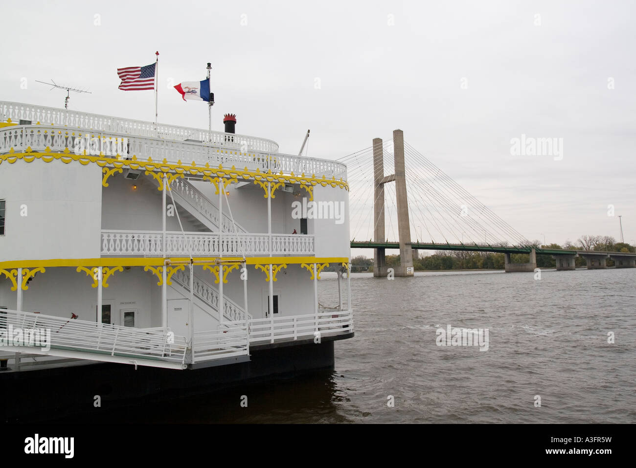 Iowa USA A suspension bridge over the Mississippi between Burlington IA ...