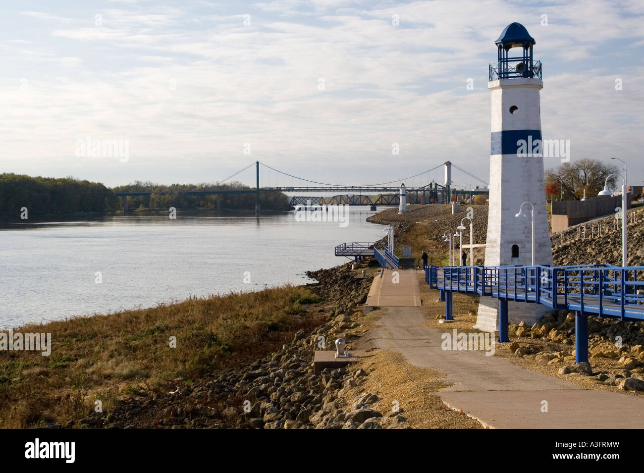 Clinton Iowa USA Riverside park Lighthouse on Mississippi River Stock ...