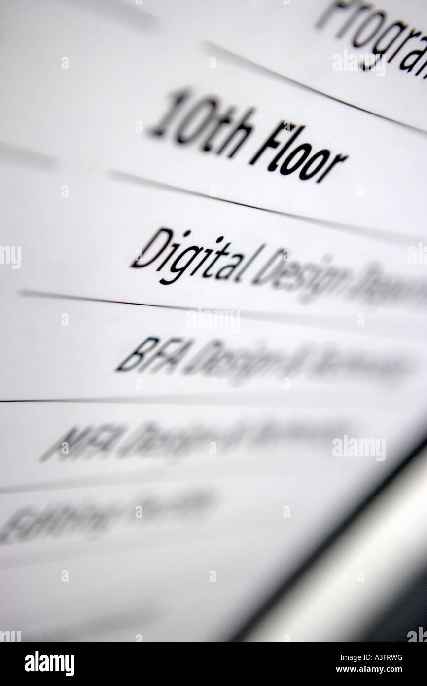 Closeup of a buildings floor directory showing the 10th floor Closeup ...