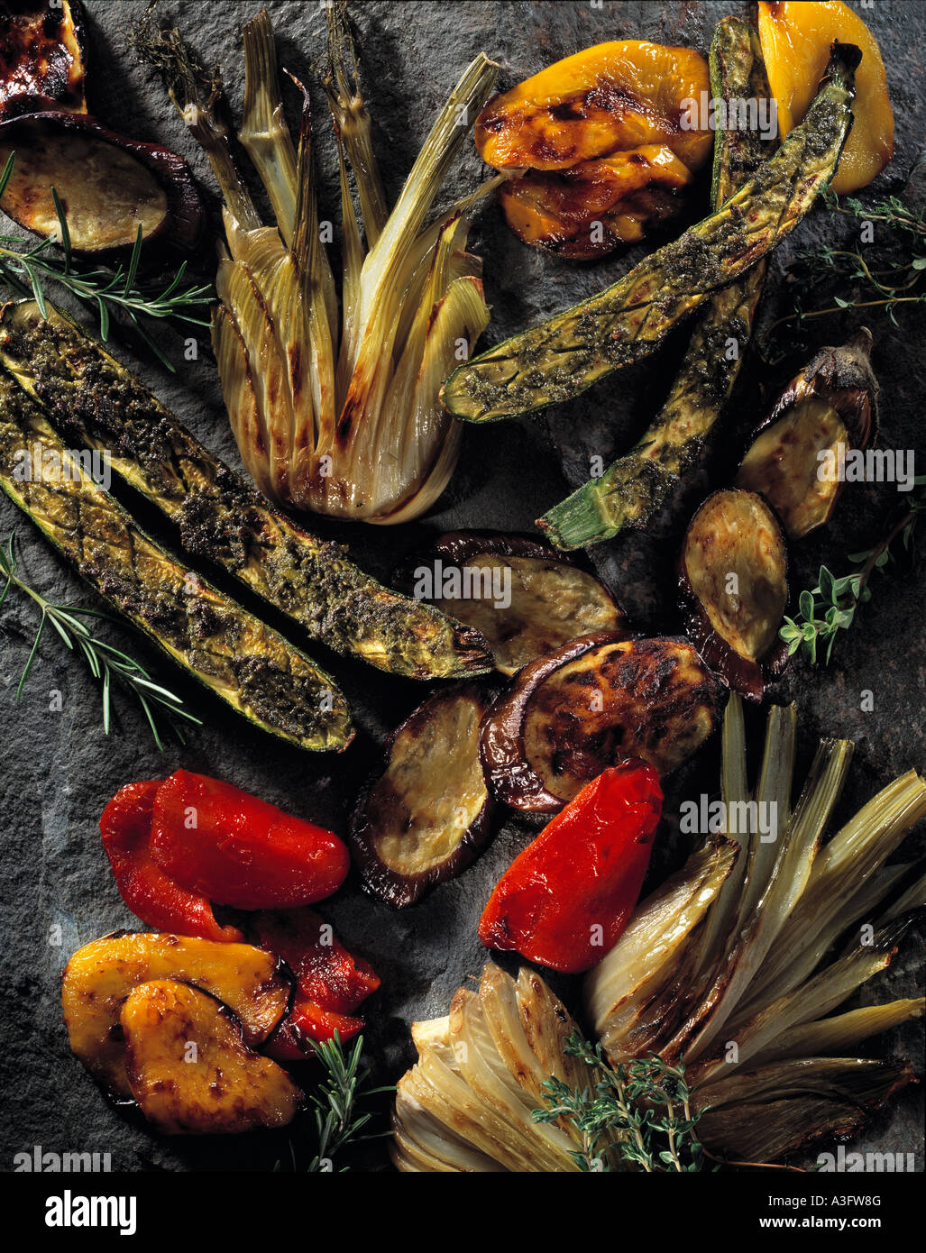Overhead shot of barbecued vegetables close up editorial food Stock ...