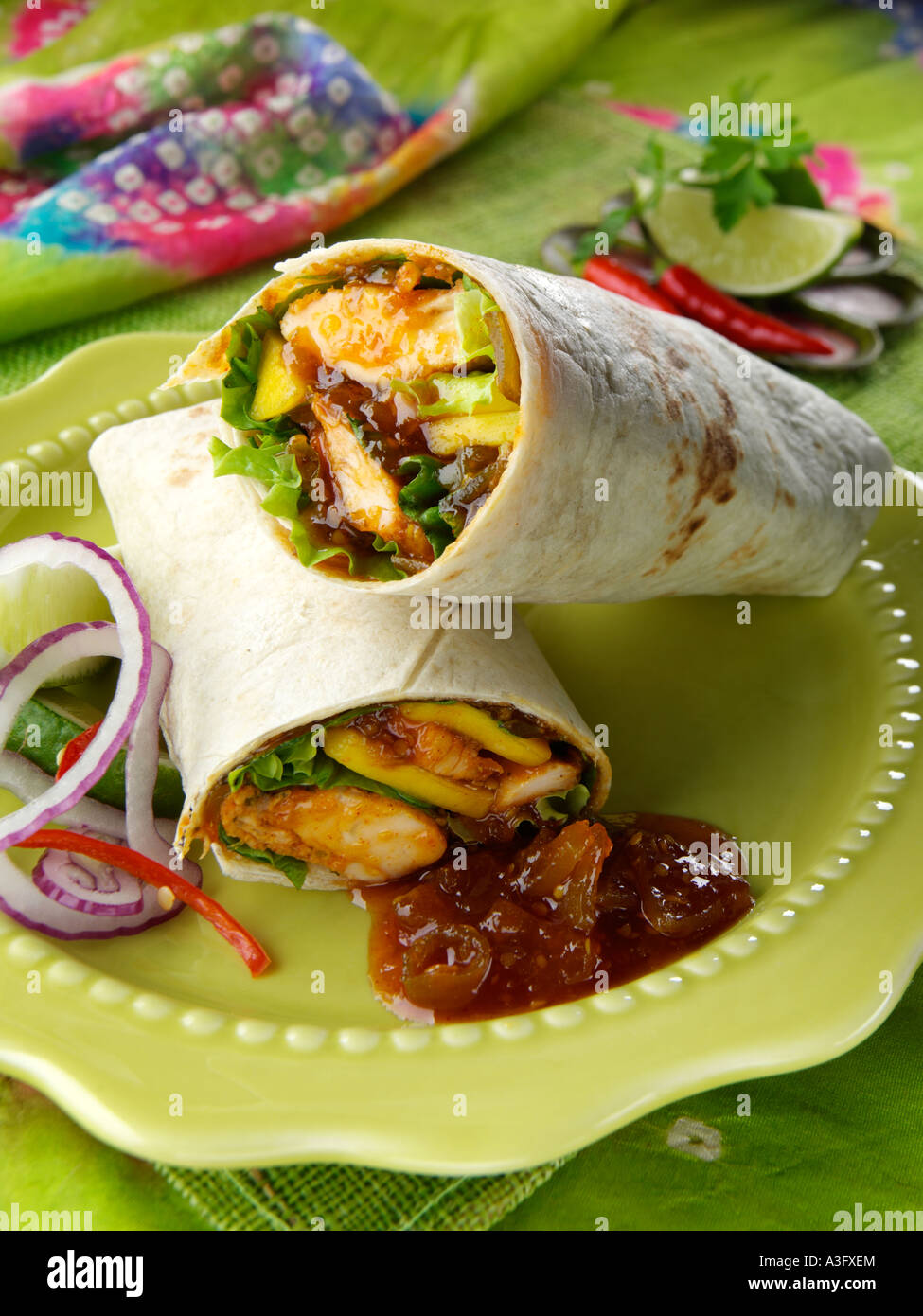 Indian chicken wraps with lime chutney editorial food Stock Photo - Alamy