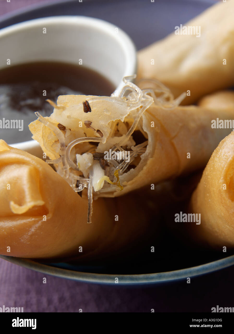 Thai crab crispy spring rolls with dipping sauce editorial food Stock ...
