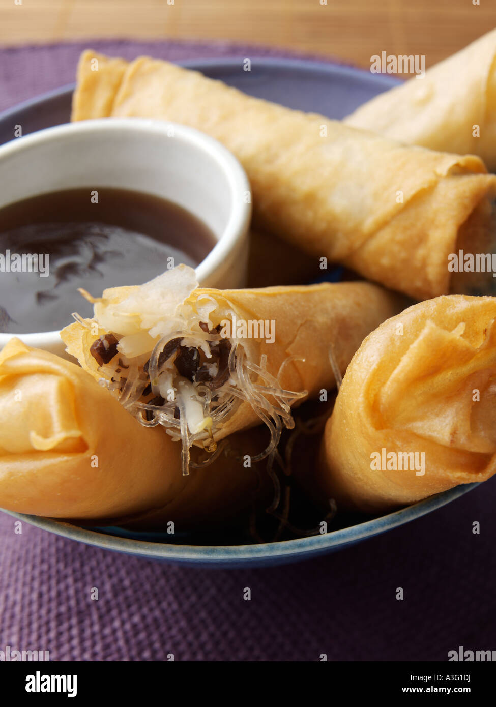 Thai crab crispy spring rolls with dipping sauce editorial food Stock ...