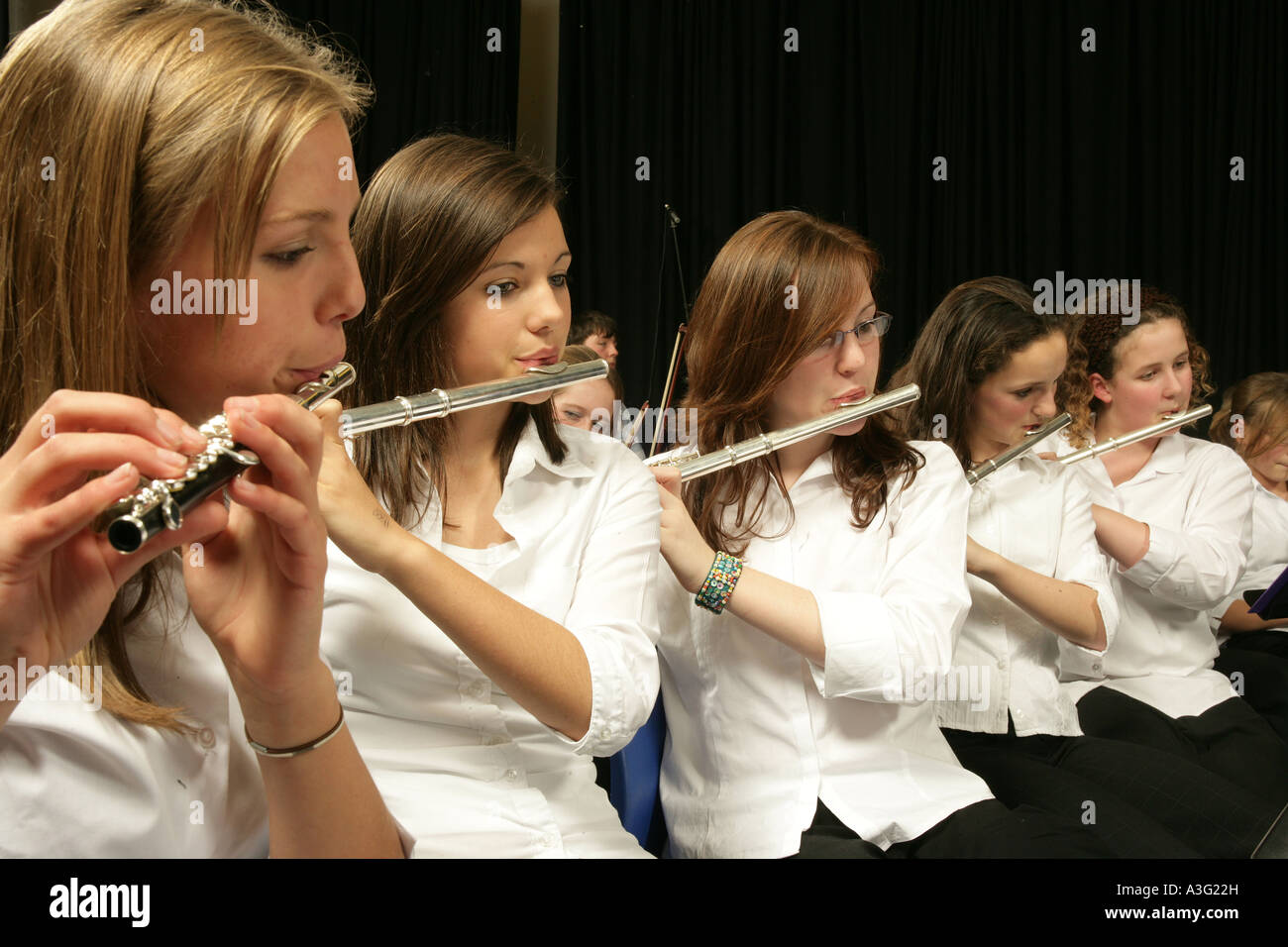 School Girls Play Flutes Stock Photo - Alamy