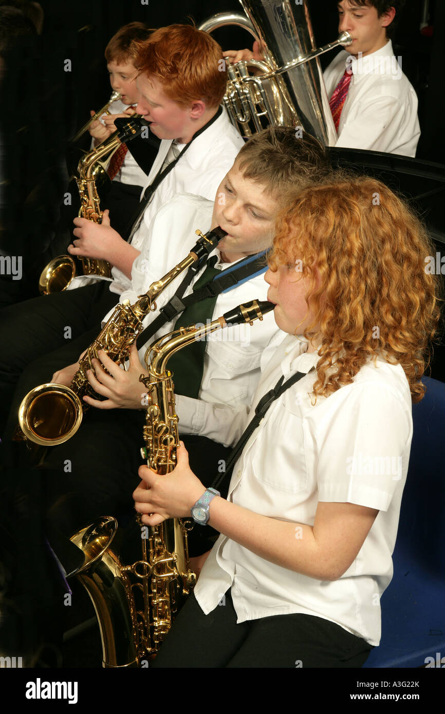 School Kids Playing Sax in Band Stock Photo - Alamy