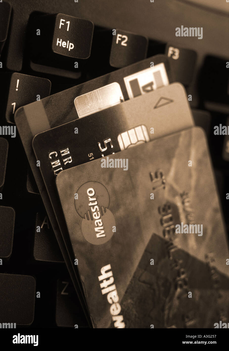 credit cards and debit cards and keyboard showing help button in black ...