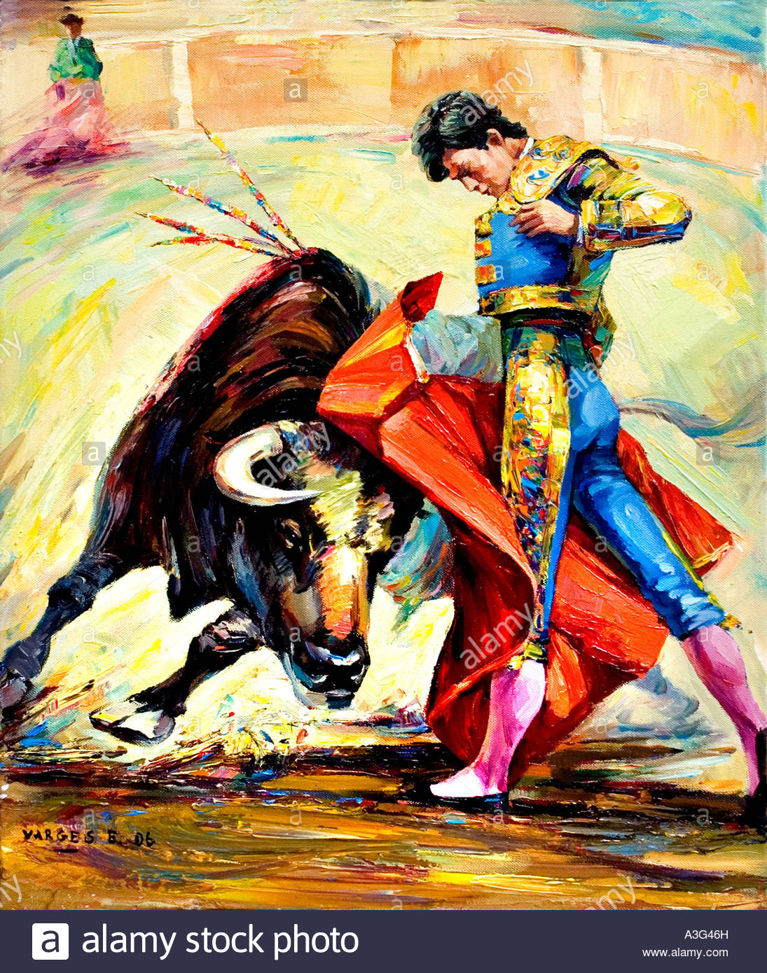 Painting bull fight Barcelona Art market Rambla Stock Photo: 10776712 ...