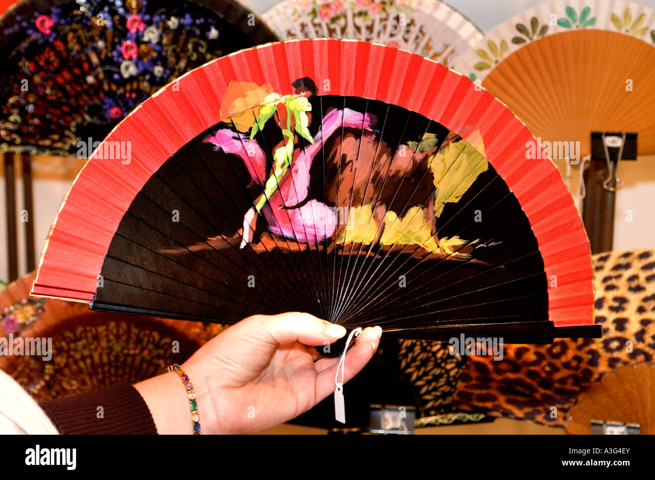 Spain Spanish fan fans shaped painting painter artist hand Stock Photo ...