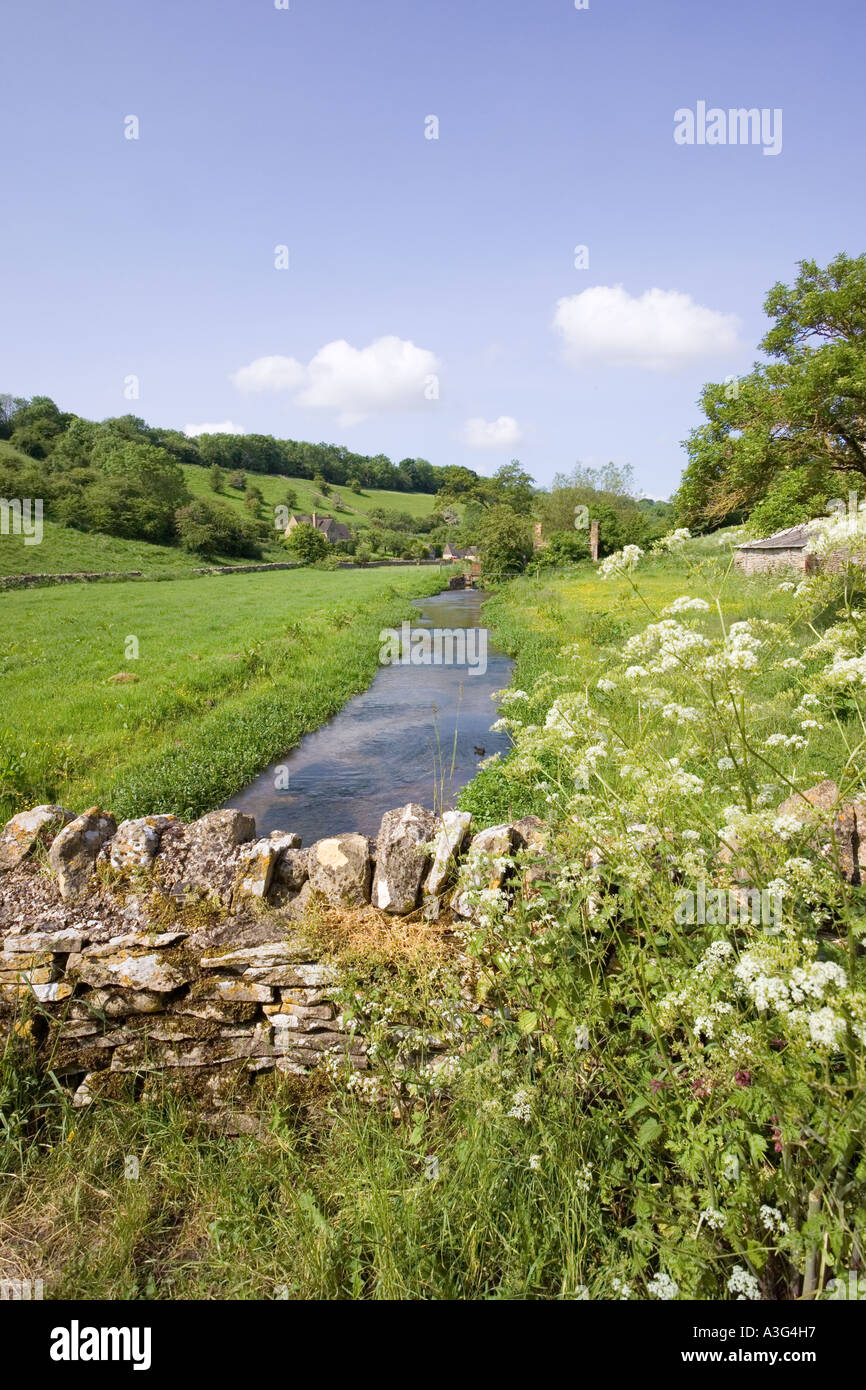 The valley of the infant River Windrush as it flows past the Cotswold ...
