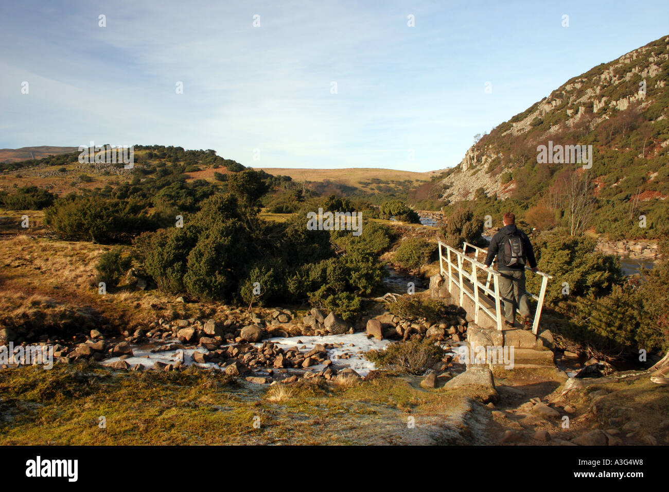 Walker Crossing the Footbridge on the Pennine Way Footpath at Pasture ...