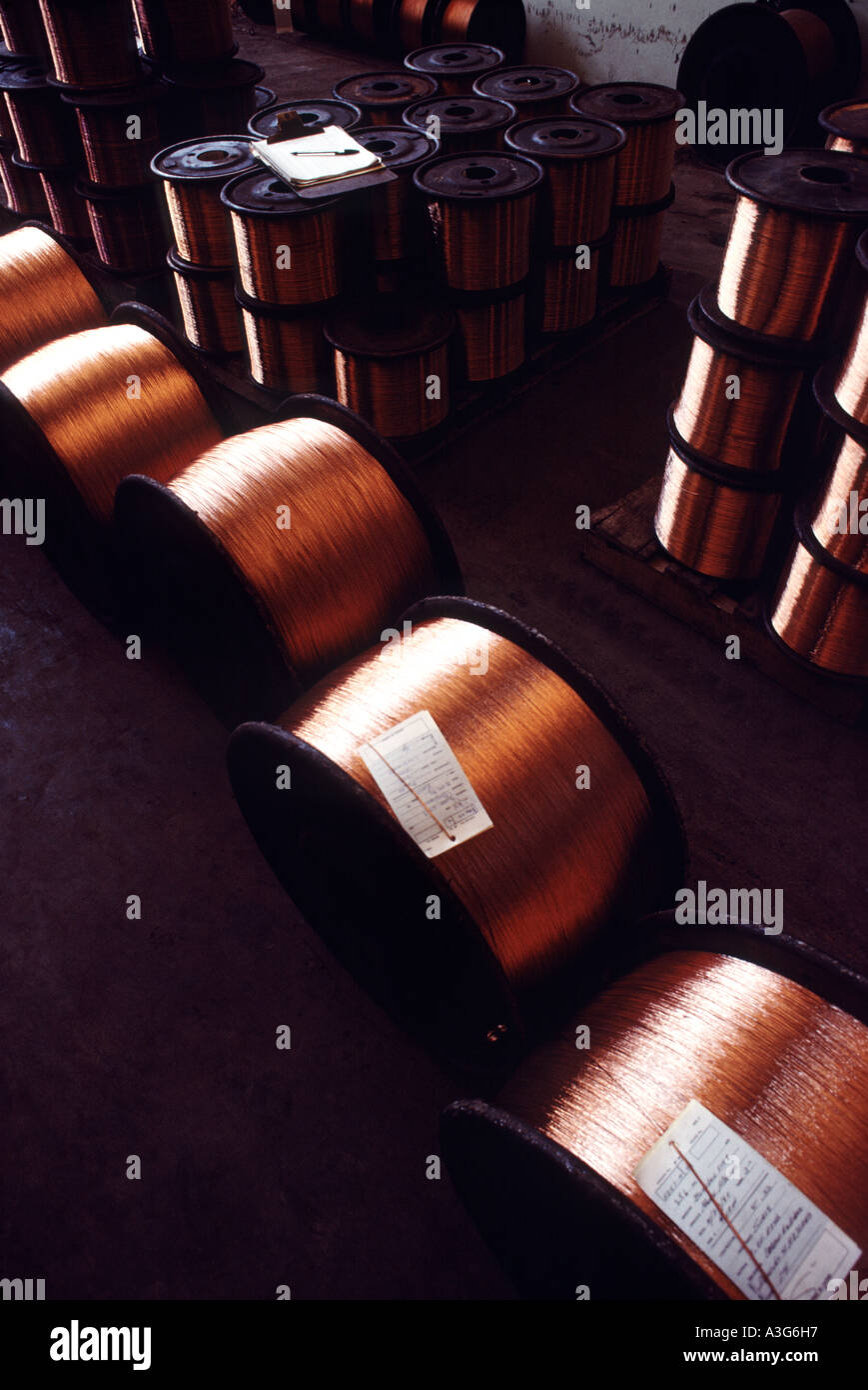 Storage room full of large spools of copper wiring just tagged and ...