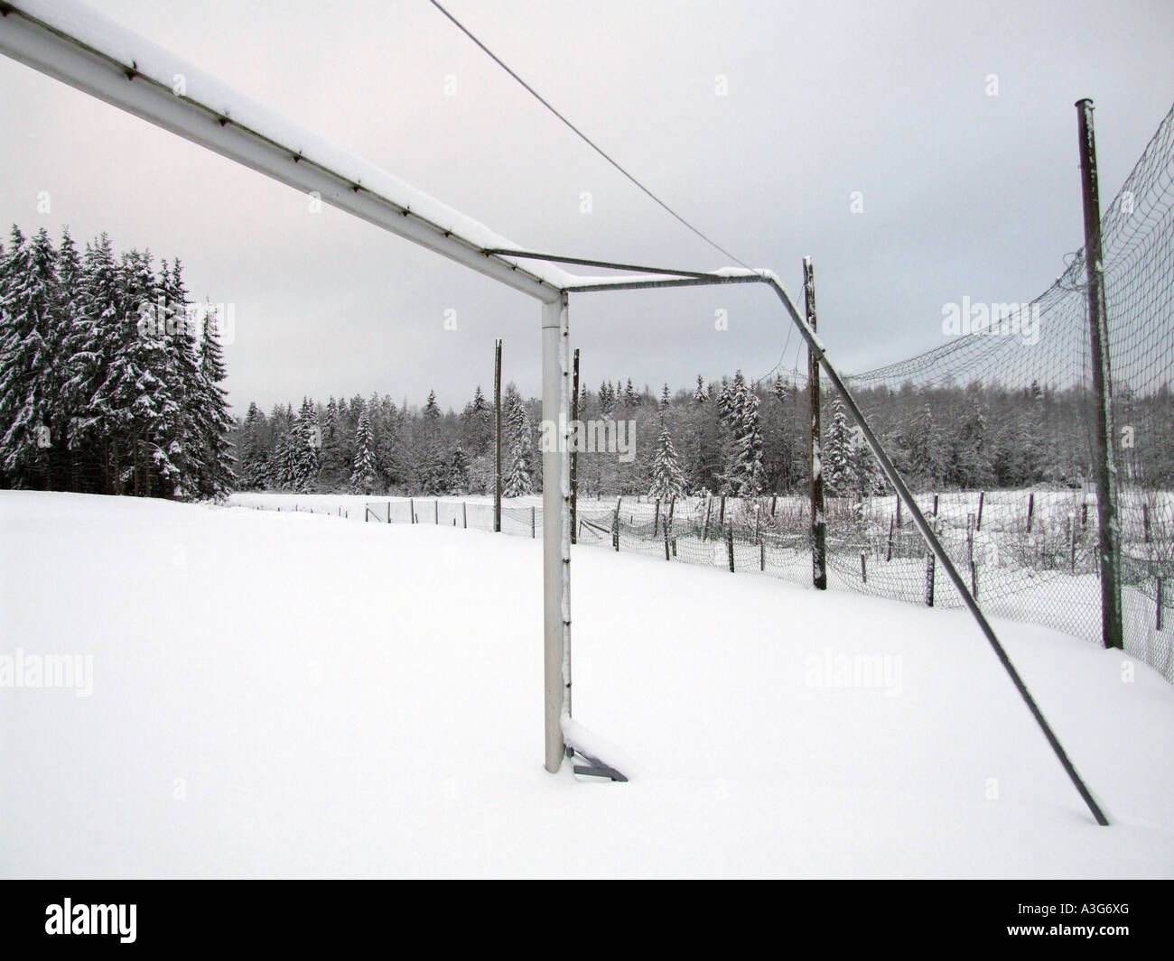 football pitch covered with snow in sweden Stock Photo - Alamy
