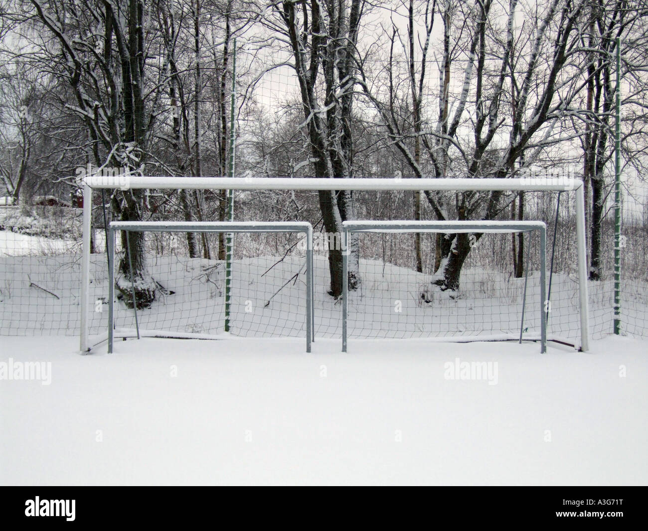 football pitch covered with snow in sweden Stock Photo - Alamy