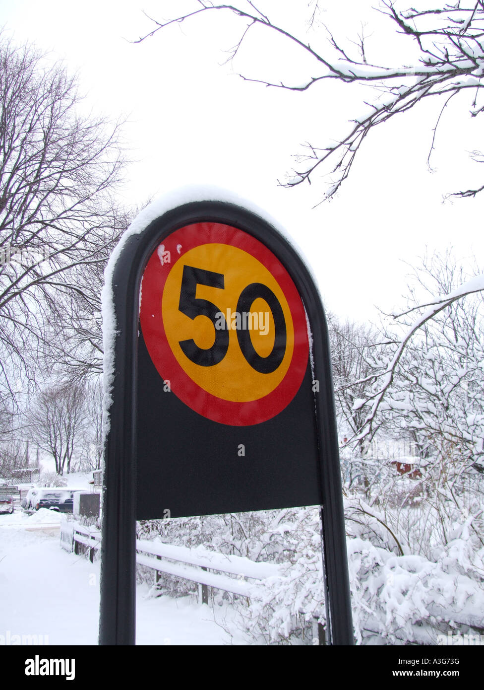 speed limit road sign in sweden Stock Photo - Alamy