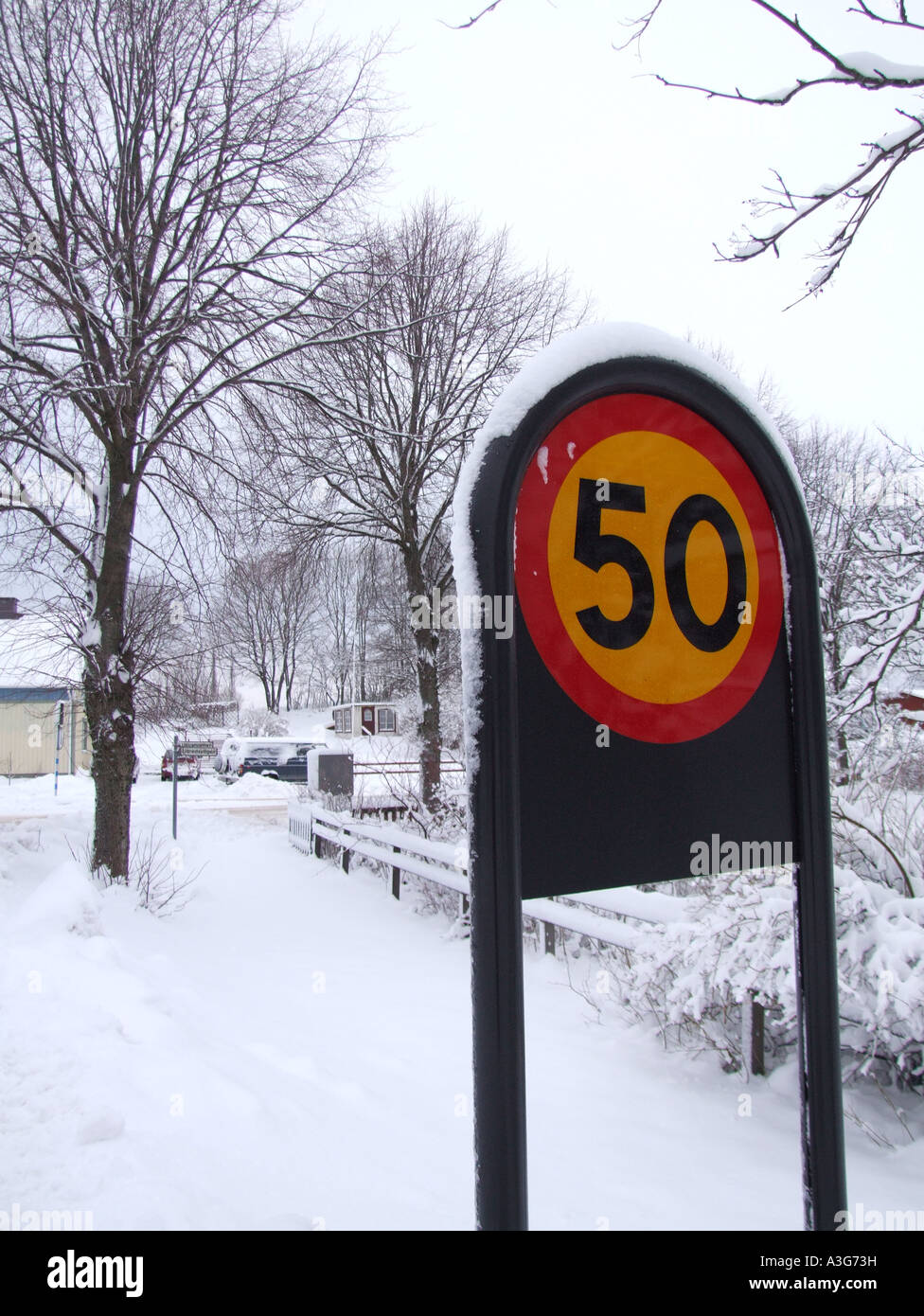 speed limit road sign in sweden Stock Photo - Alamy