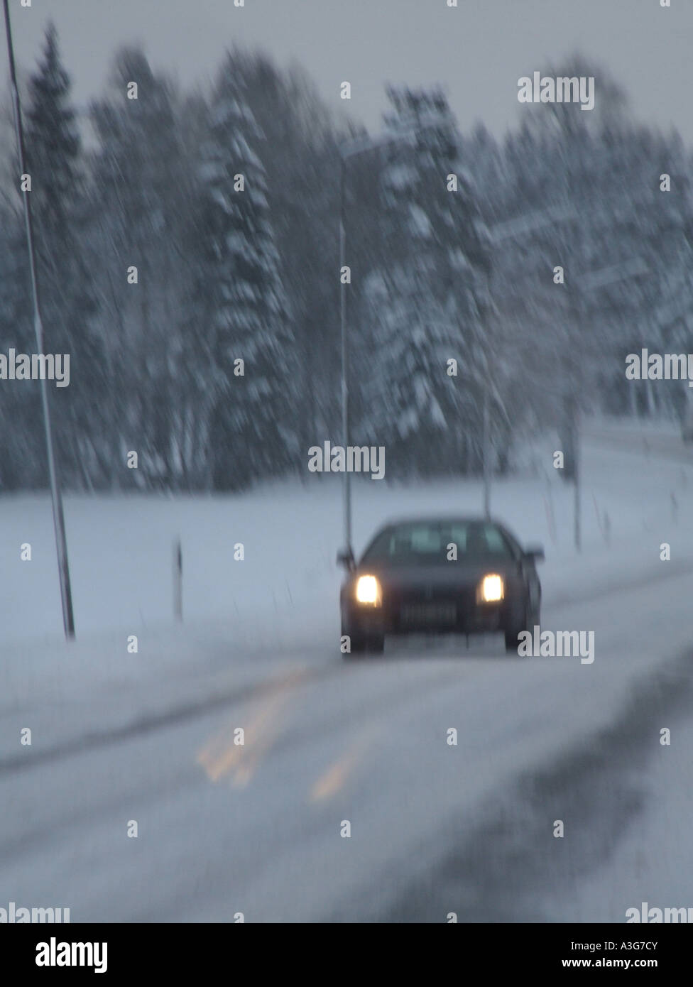 car driving in heavy snow in sweden Stock Photo - Alamy