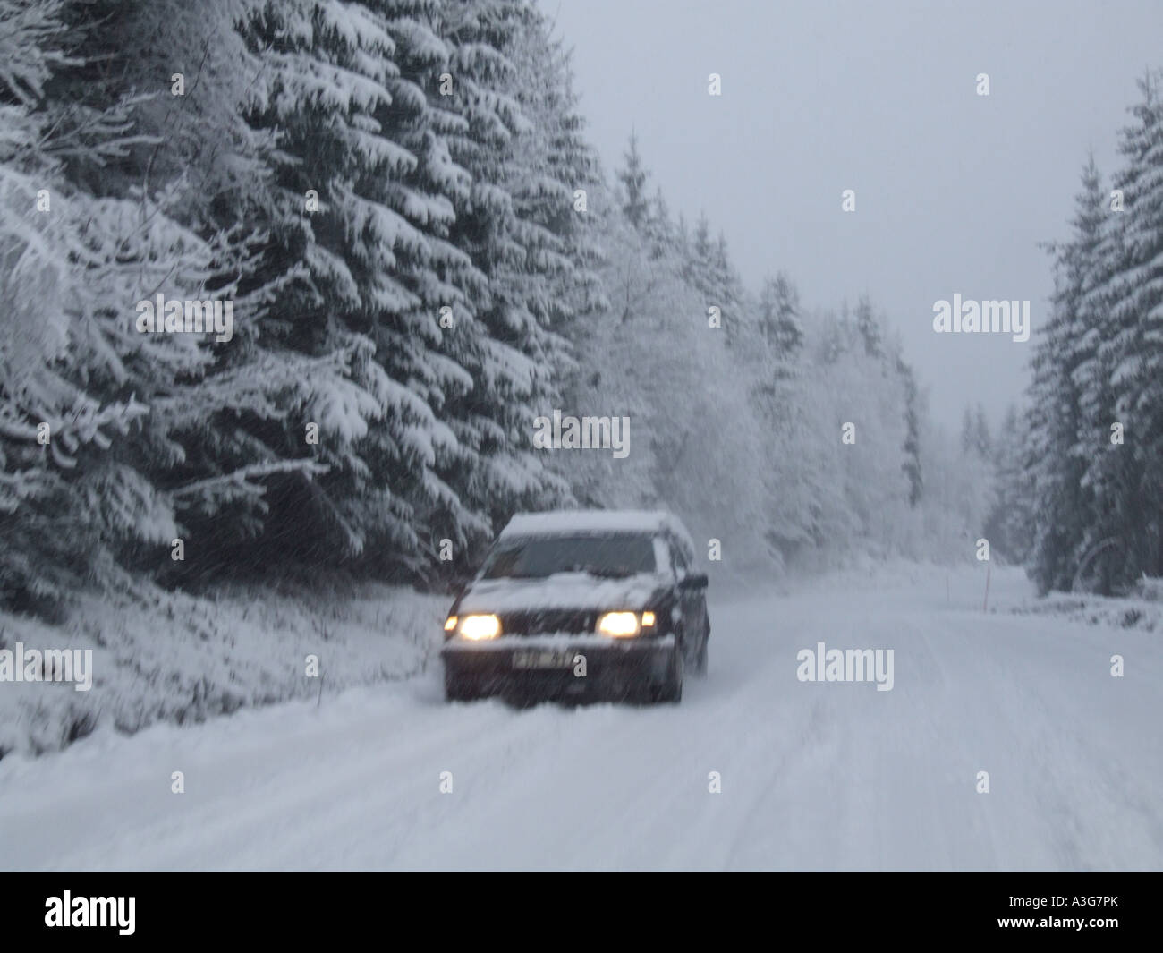 one car driving in heavy snow in sweden Stock Photo - Alamy