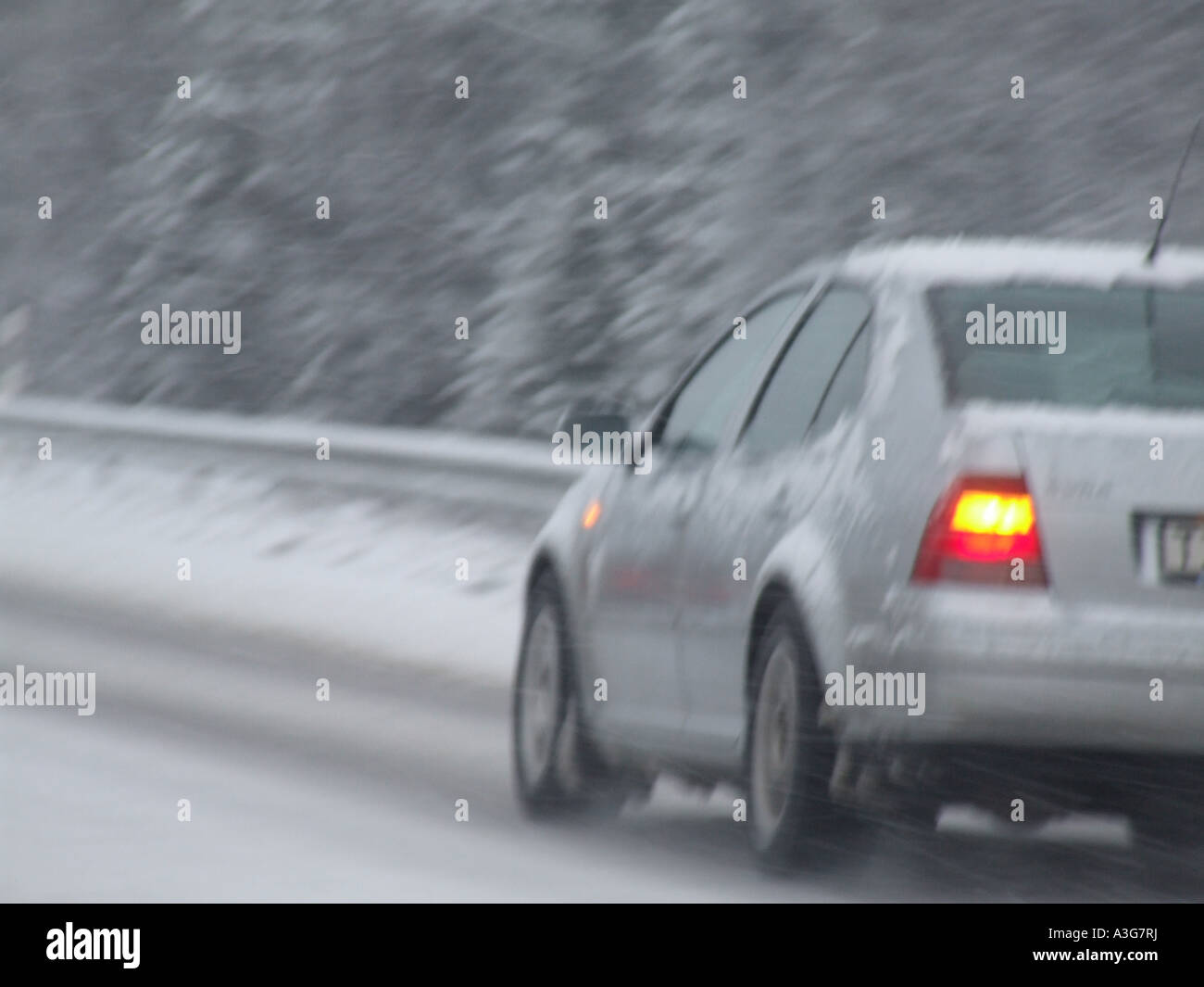 one car driving in heavy snow in sweden Stock Photo - Alamy