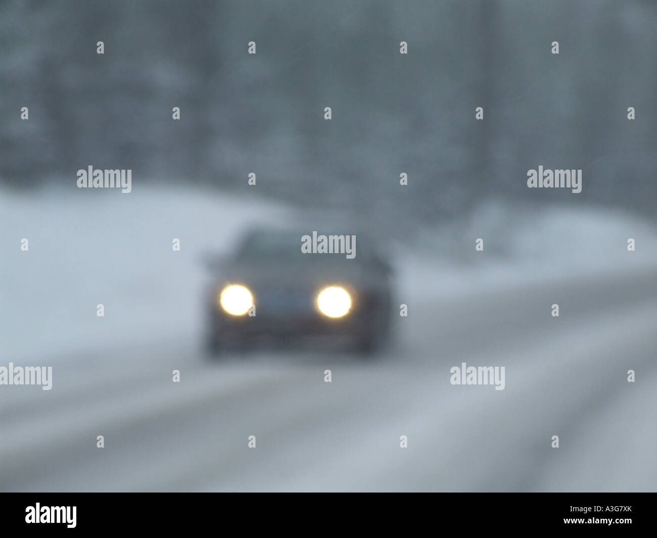 one car driving in heavy snow in sweden Stock Photo - Alamy