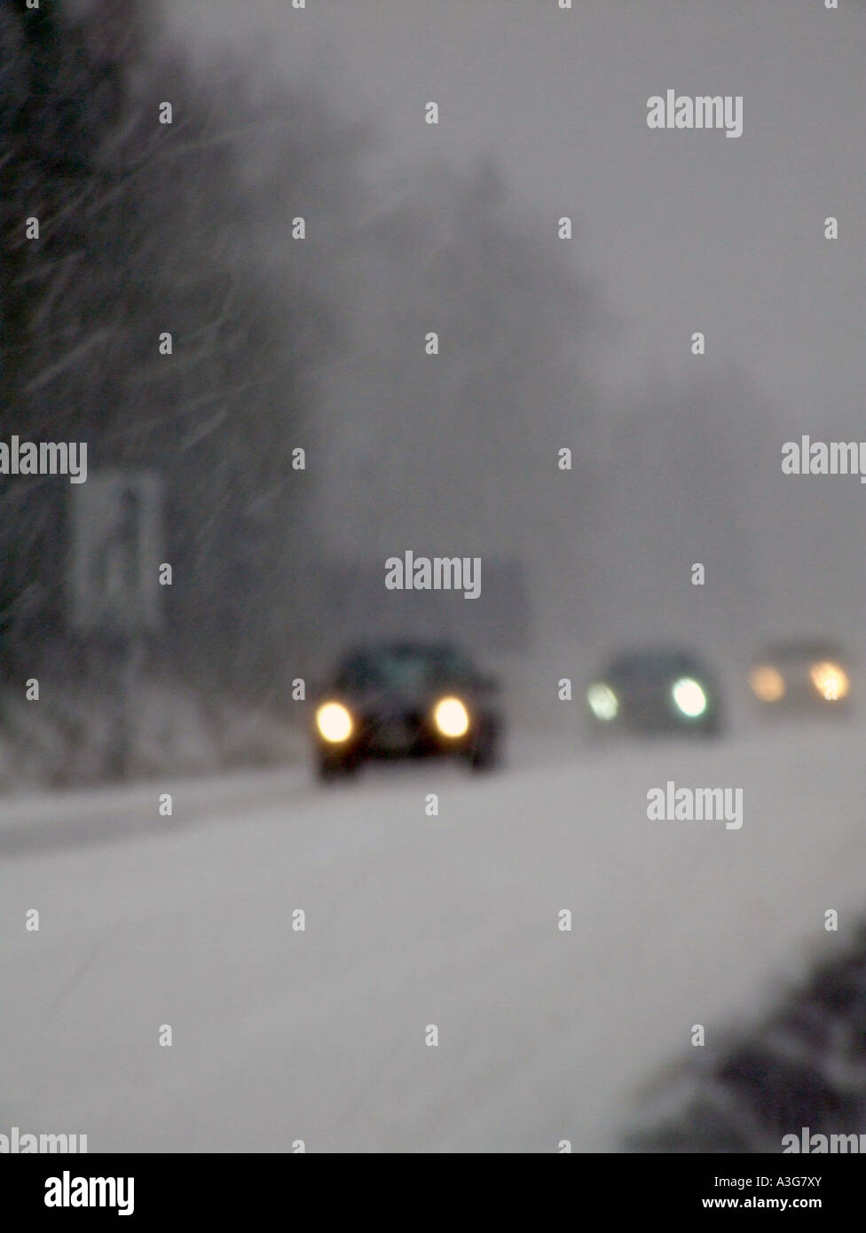 three cars driving in heavy snow in sweden Stock Photo - Alamy