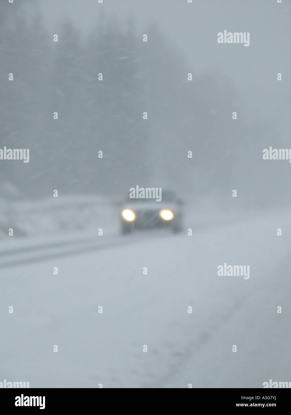 one car driving in heavy snow in sweden Stock Photo - Alamy