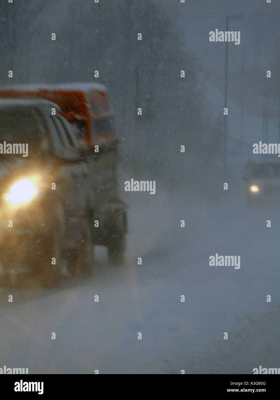 one car driving in heavy snow in sweden Stock Photo - Alamy