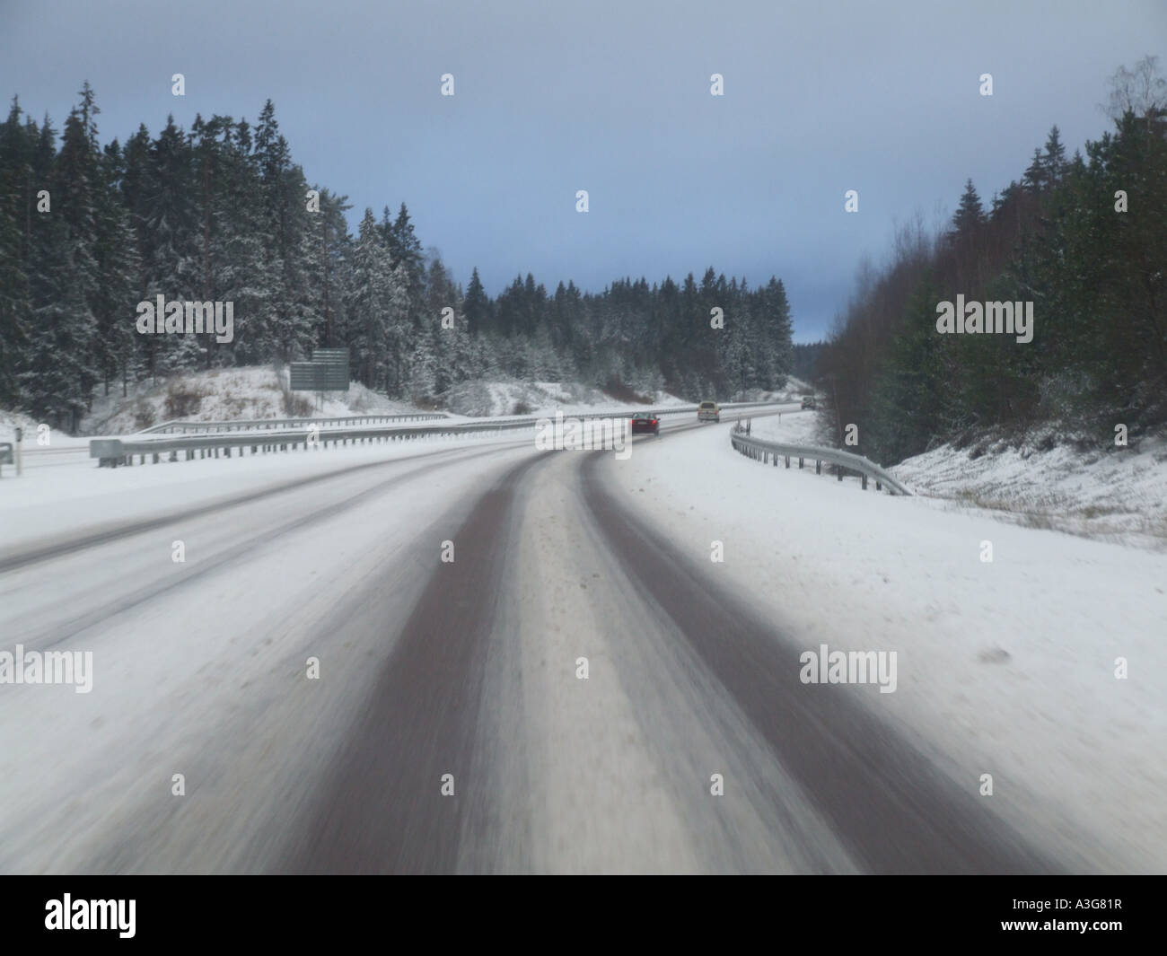 snow covered motorway in sweden Stock Photo - Alamy