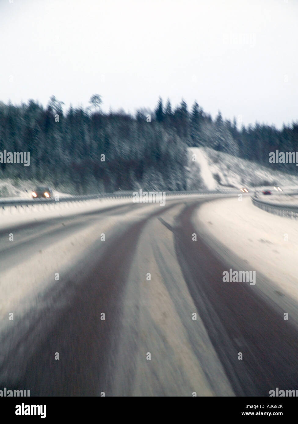 snow covered motorway in sweden Stock Photo - Alamy