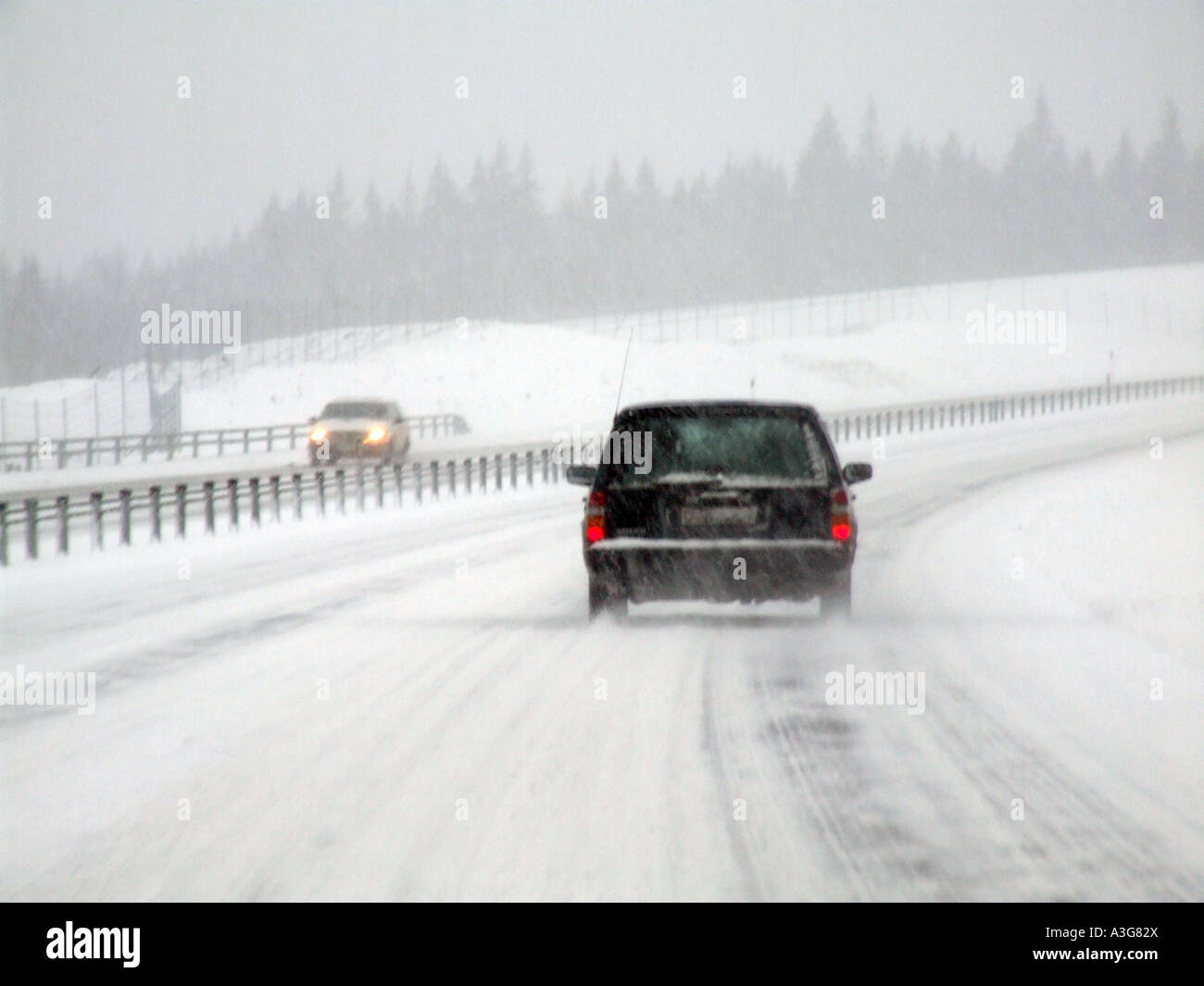volvo car driving in heavy snow in sweden Stock Photo - Alamy