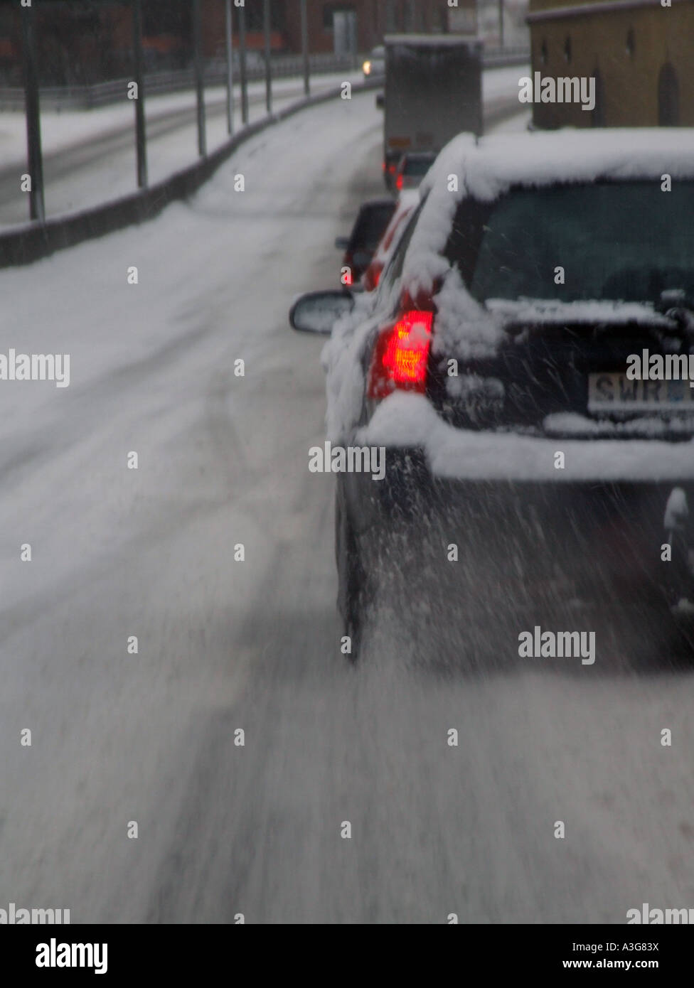 car driving in heavy snow in sweden Stock Photo - Alamy