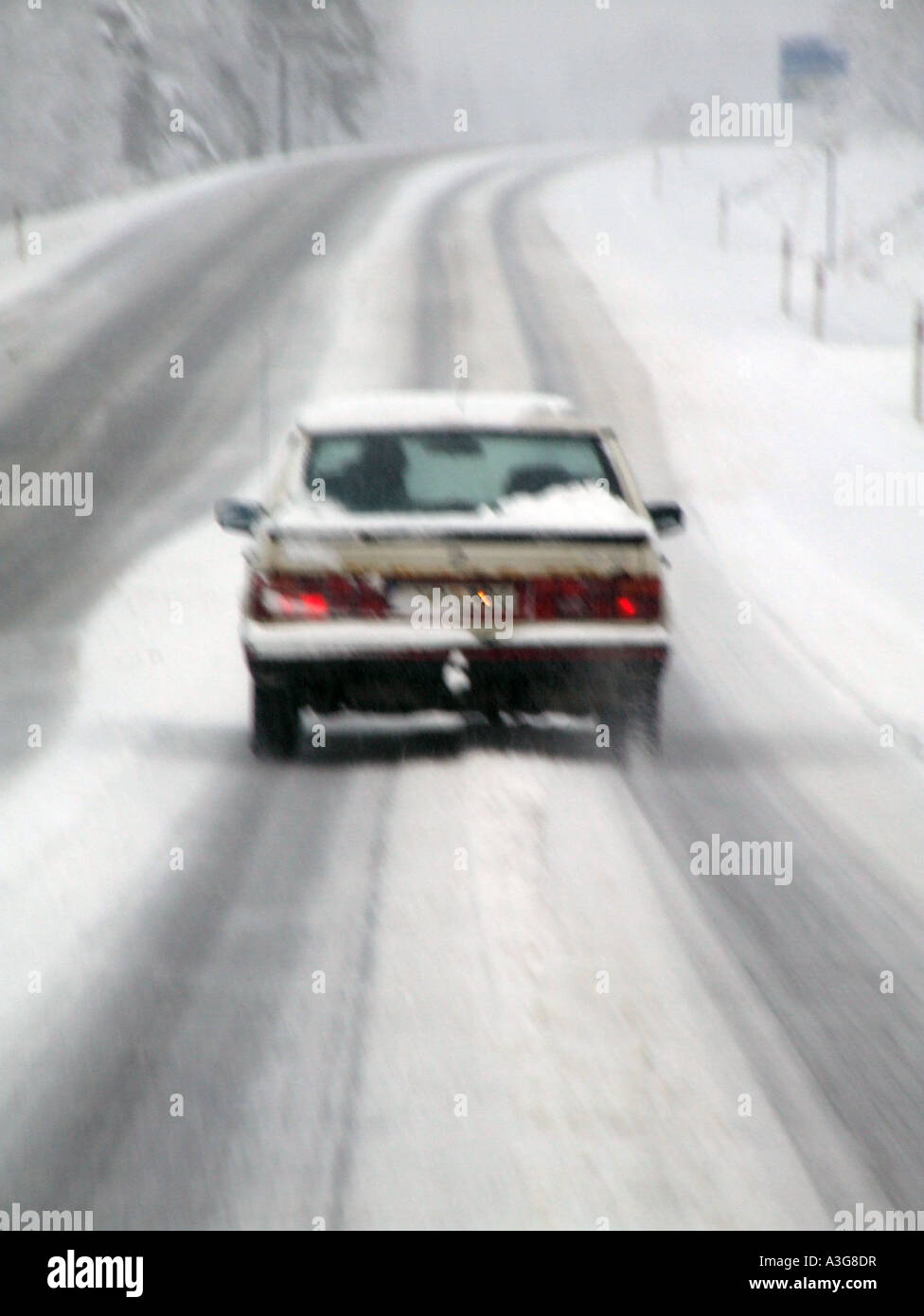 one volvo car driving in heavy snow in sweden Stock Photo - Alamy