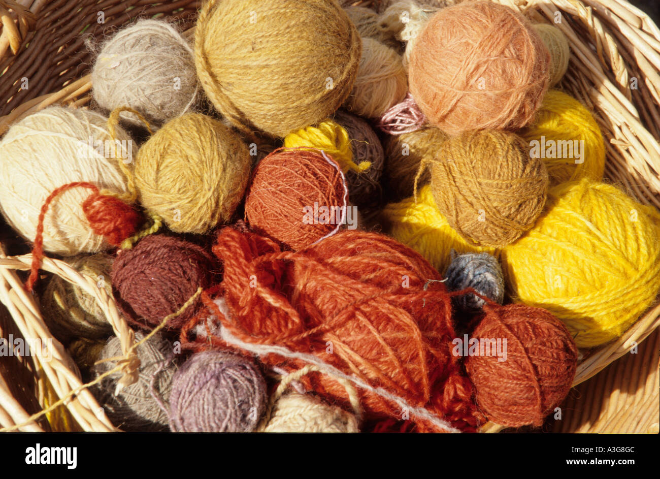 balls of wool dyed by natural dyes Stock Photo - Alamy