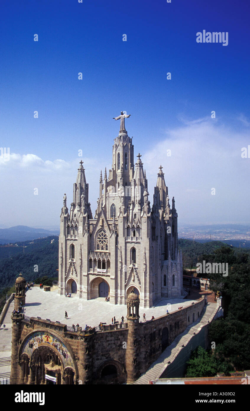Tibidabo and gothic church Sagrat Cor, Barcelona, Spain Stock Photo - Alamy