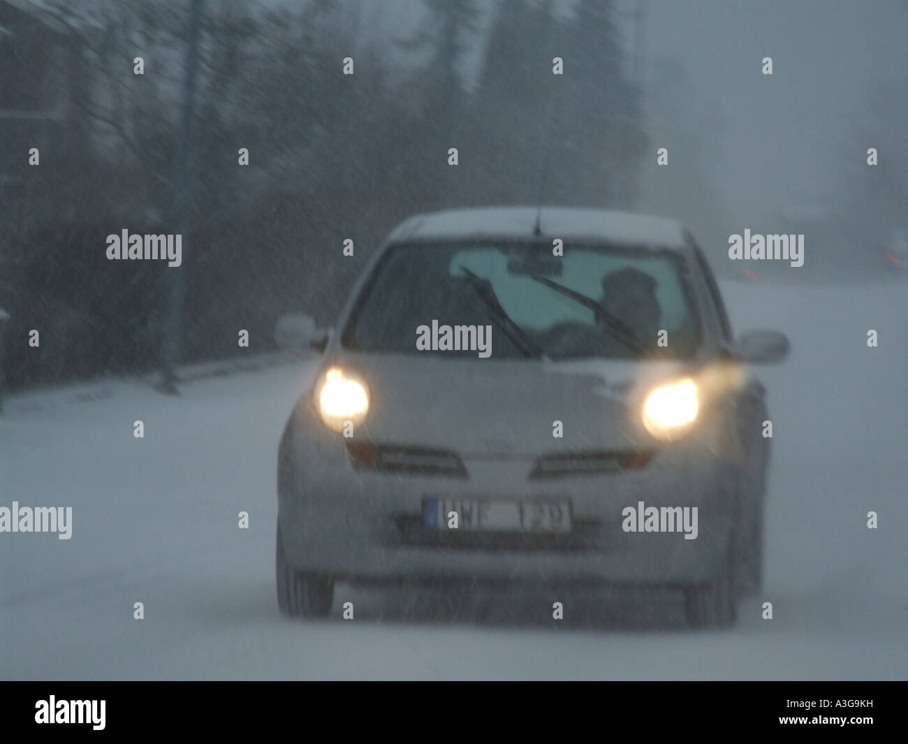 car driving in heavy snow storm in sweden Stock Photo - Alamy