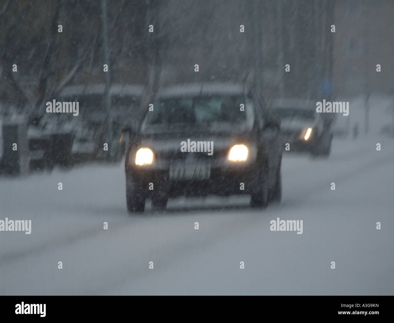 car driving in heavy snow storm in sweden Stock Photo - Alamy
