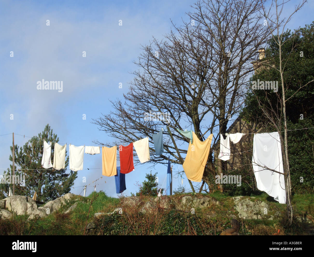clean clothes on washing line Stock Photo - Alamy