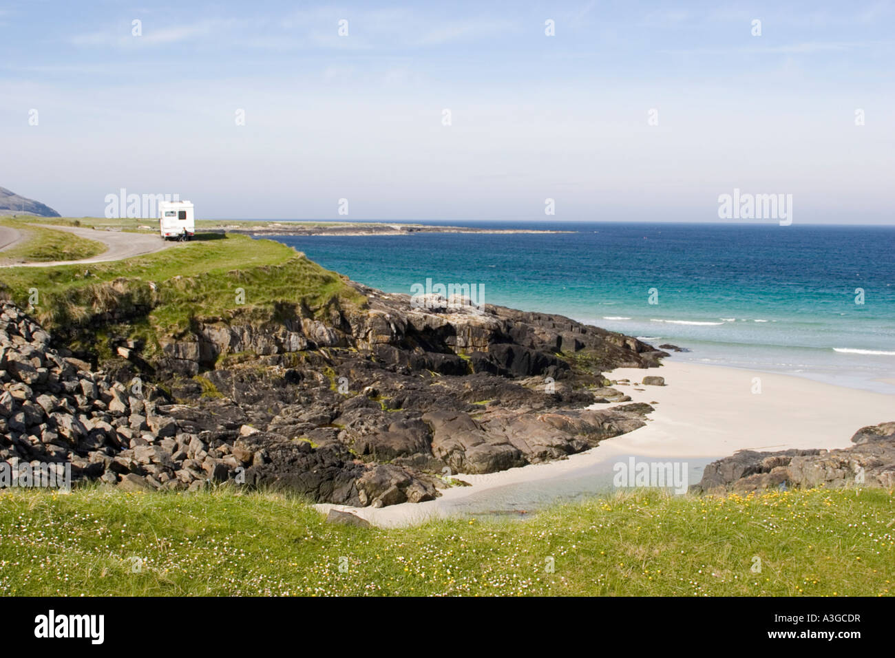 motorhome in layby and a person having a lunch break Stock Photo - Alamy
