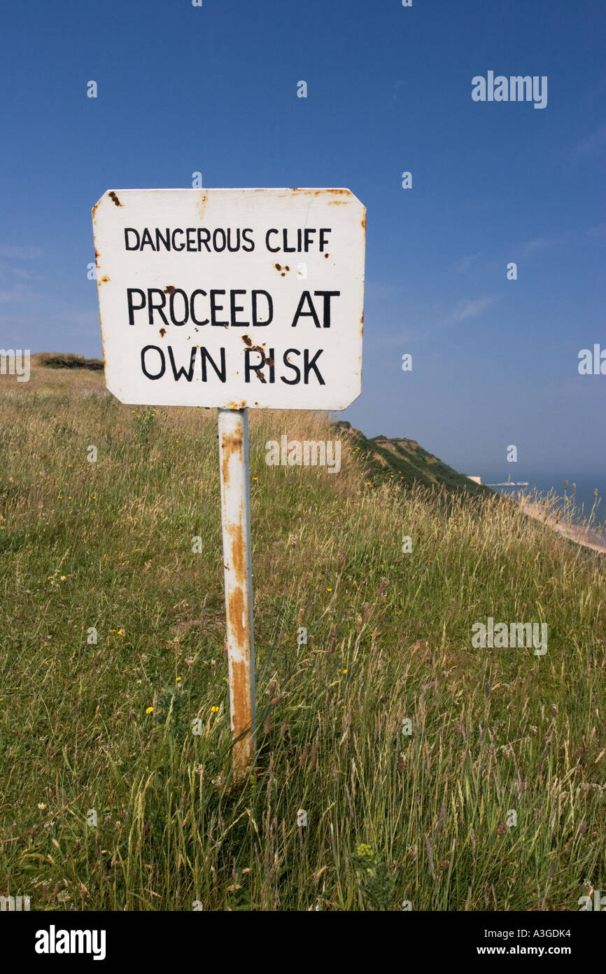 Danger sign on cliff top path Cromer Norfolk Stock Photo - Alamy