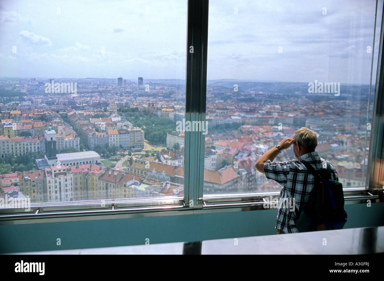 View of buildings and tenements of the Zizkov neighborhood from atop ...