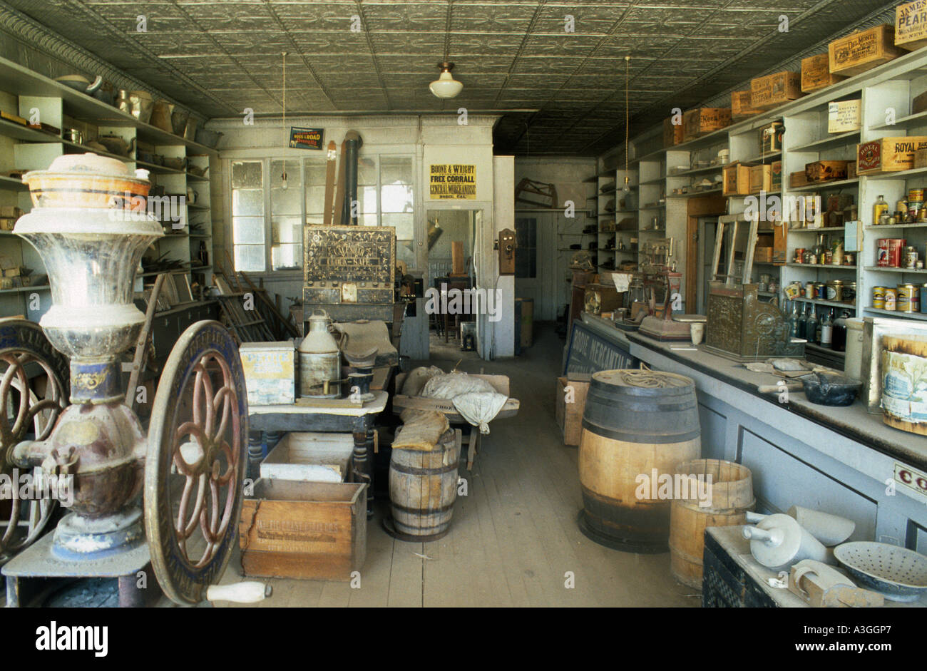 Interior of grocery shop in the ghost town of Bodie California USA ...